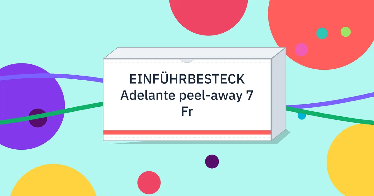 Symbolbild: Packung mit der Aufschrift EINFÜHRBESTECK Adelante peel-away 7 Fr (PZN 13574151) – Verfügbarkeit und Bezug in Apotheken in Frankfurt am Main