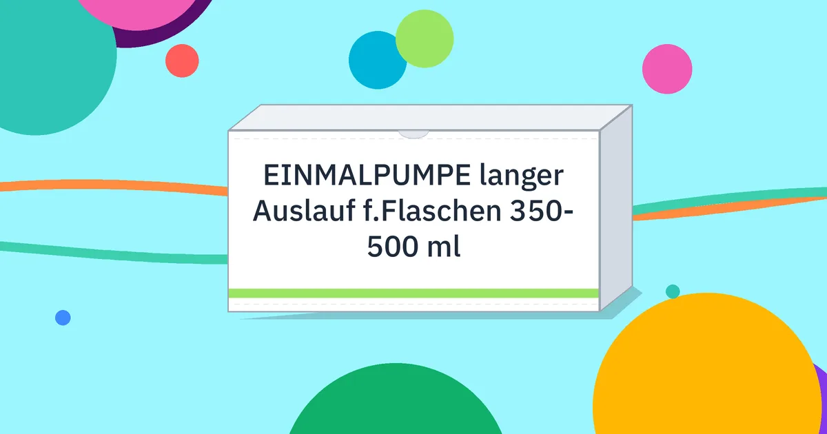 Symbolbild: Packung mit der Aufschrift EINMALPUMPE langer Auslauf f.Flaschen 350-500 ml (PZN 14027652) – Verfügbarkeit und Bezug in Apotheken in Frankfurt am Main