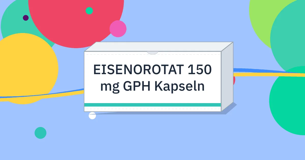 Symbolbild: Packung mit der Aufschrift EISENOROTAT 150 mg GPH Kapseln (PZN 16935566) – Verfügbarkeit und Bezug in Apotheken in Frankfurt am Main