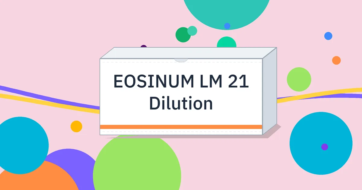 Symbolbild: Packung mit der Aufschrift EOSINUM LM 21 Dilution (PZN 16704720) – Verfügbarkeit und Bezug in Apotheken in Frankfurt am Main