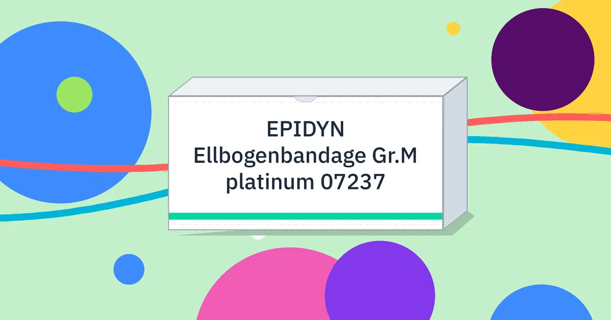 Symbolbild: Packung mit der Aufschrift EPIDYN Ellbogenbandage Gr.M platinum 07237 (PZN 06114785) – Verfügbarkeit und Bezug in Apotheken in Frankfurt am Main