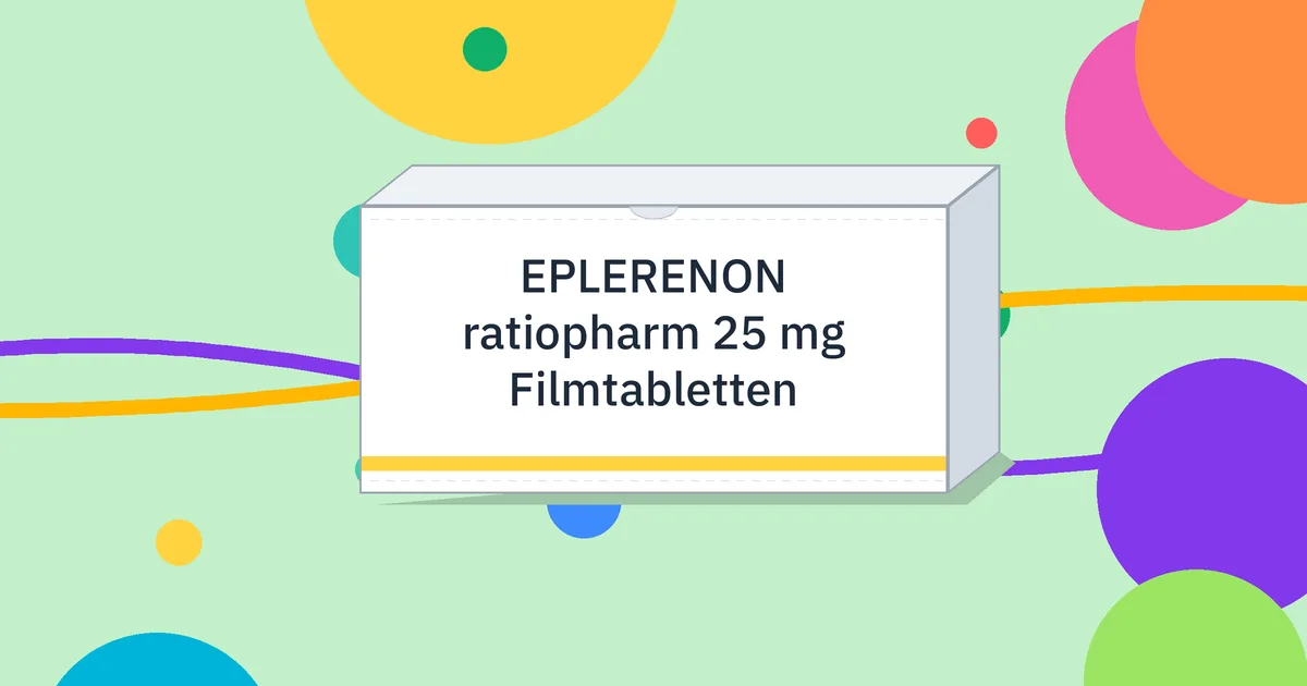 Symbolbild: Packung mit der Aufschrift EPLERENON ratiopharm 25 mg Filmtabletten (PZN 14035798) – Verfügbarkeit und Bezug in Apotheken in Frankfurt am Main