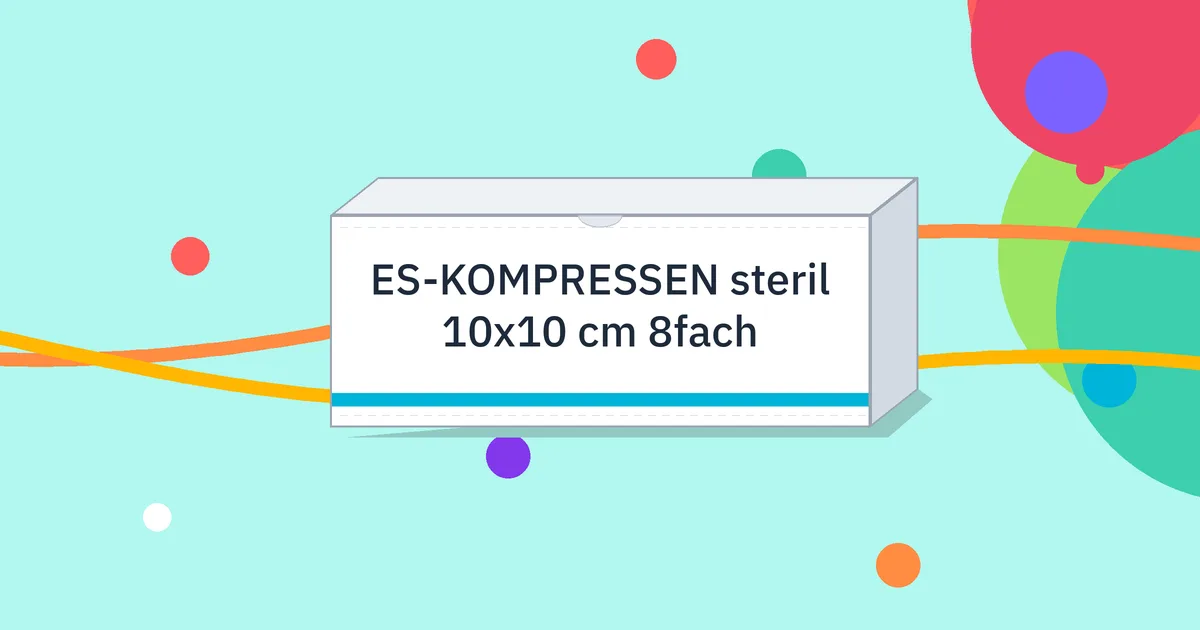 Symbolbild: Packung mit der Aufschrift ES-KOMPRESSEN steril 10x10 cm 8fach (PZN 18795520) – Verfügbarkeit und Bezug in Apotheken in Frankfurt am Main