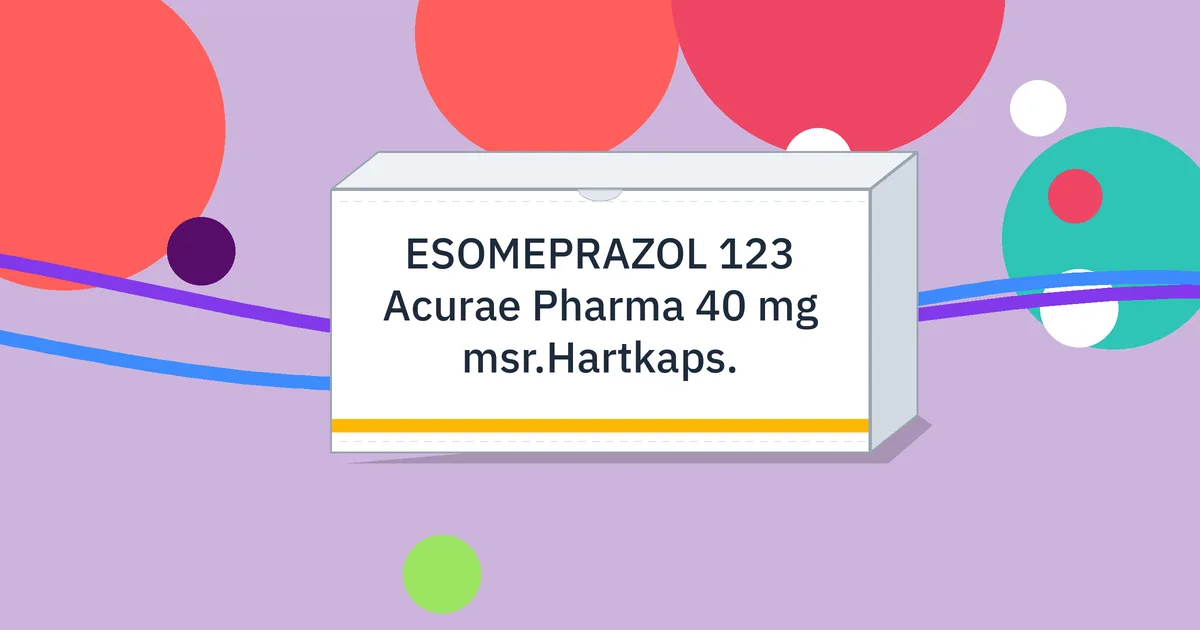Symbolbild: Packung mit der Aufschrift ESOMEPRAZOL 123 Acurae Pharma 40 mg msr.Hartkaps. (PZN 19835581) – Verfügbarkeit und Bezug in Apotheken in Frankfurt am Main