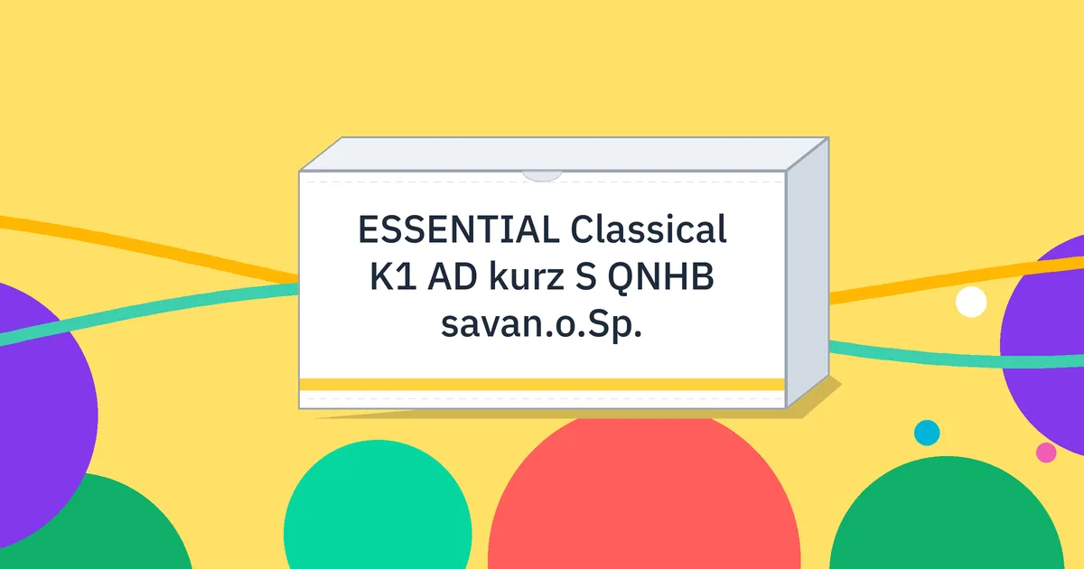 Symbolbild: Packung mit der Aufschrift ESSENTIAL Classical K1 AD kurz S QNHB savan.o.Sp. (PZN 18866510) – Verfügbarkeit und Bezug in Apotheken in Frankfurt am Main