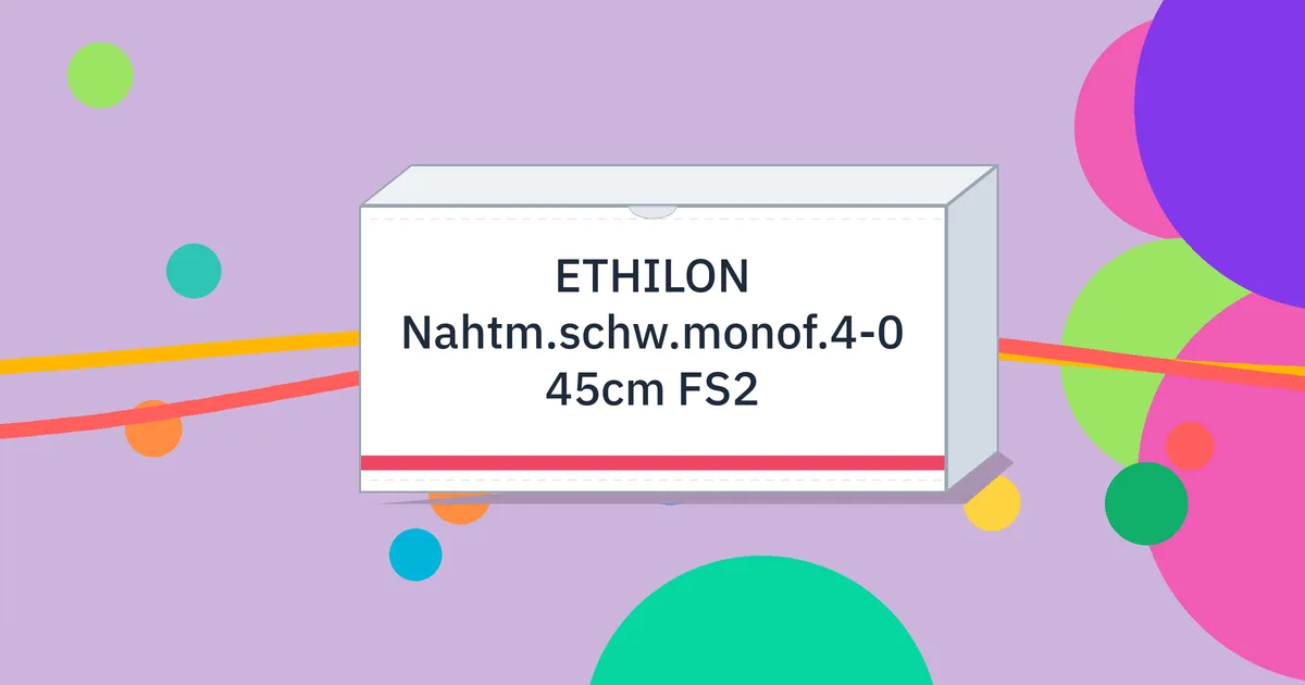 Symbolbild: Packung mit der Aufschrift ETHILON Nahtm.schw.monof.4-0 45cm FS2 (PZN 18793544) – Verfügbarkeit und Bezug in Apotheken in Frankfurt am Main