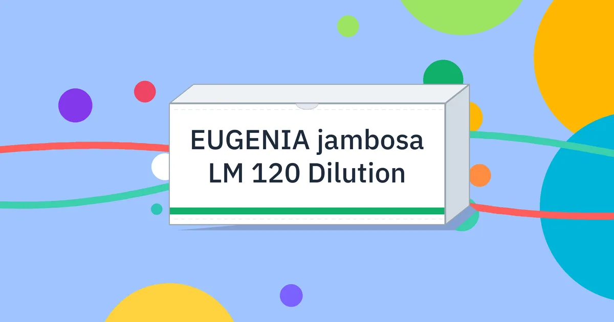 Symbolbild: Packung mit der Aufschrift EUGENIA jambosa LM 120 Dilution (PZN 13481225) – Verfügbarkeit und Bezug in Apotheken in Frankfurt am Main