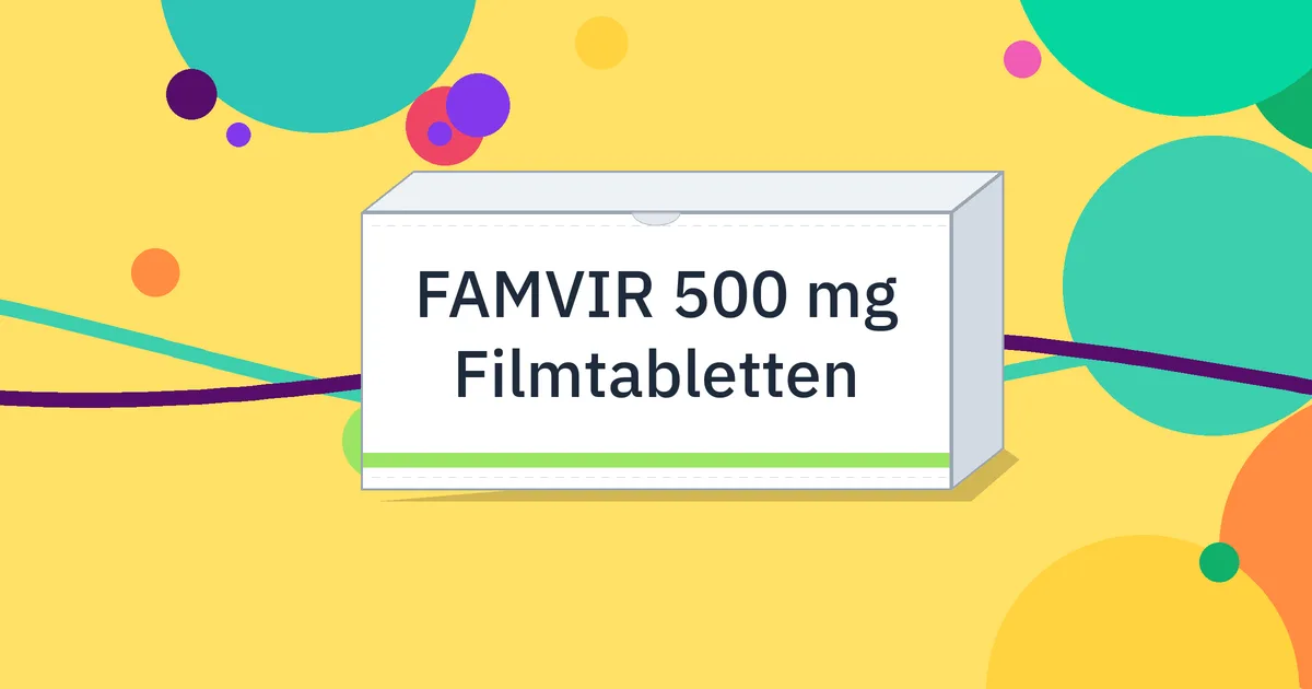 Symbolbild: Packung mit der Aufschrift FAMVIR 500 mg Filmtabletten (PZN 07203686) – Verfügbarkeit und Bezug in Apotheken in Frankfurt am Main