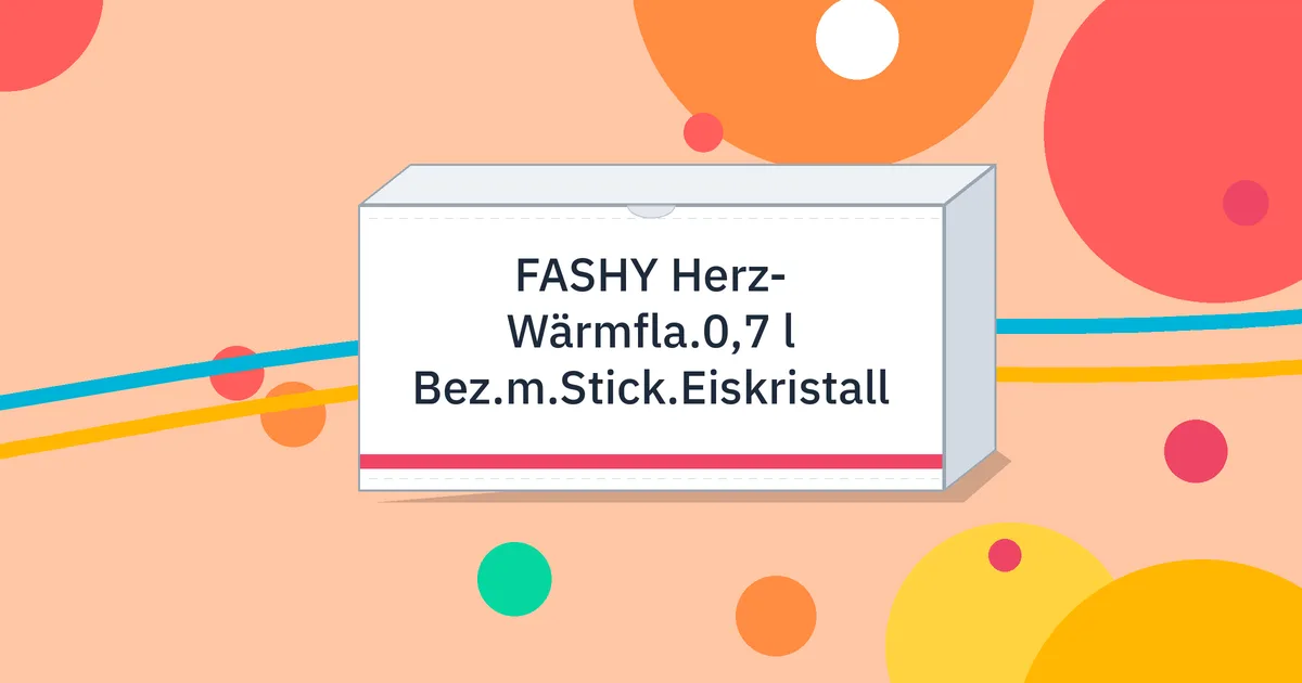 Symbolbild: Packung mit der Aufschrift FASHY Herz-Wärmfla.0,7 l Bez.m.Stick.Eiskristall (PZN 16579321) – Verfügbarkeit und Bezug in Apotheken in Frankfurt am Main