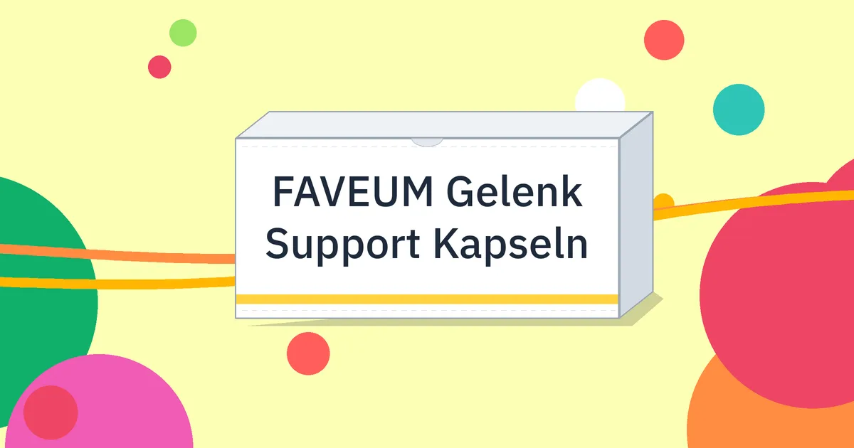 Symbolbild: Packung mit der Aufschrift FAVEUM Gelenk Support Kapseln (PZN 16800932) – Verfügbarkeit und Bezug in Apotheken in Frankfurt am Main