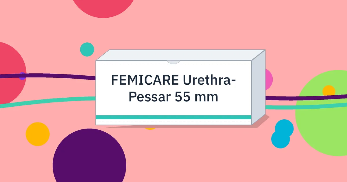 Symbolbild: Packung mit der Aufschrift FEMICARE Urethra-Pessar 55 mm (PZN 19336518) – Verfügbarkeit und Bezug in Apotheken in Frankfurt am Main