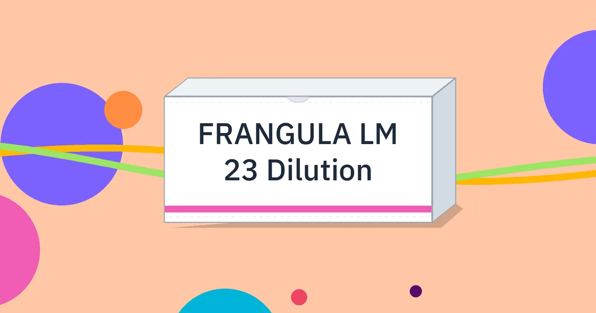 Symbolbild: Packung mit der Aufschrift FRANGULA LM 23 Dilution (PZN 12874543) – Verfügbarkeit und Bezug in Apotheken in Frankfurt am Main