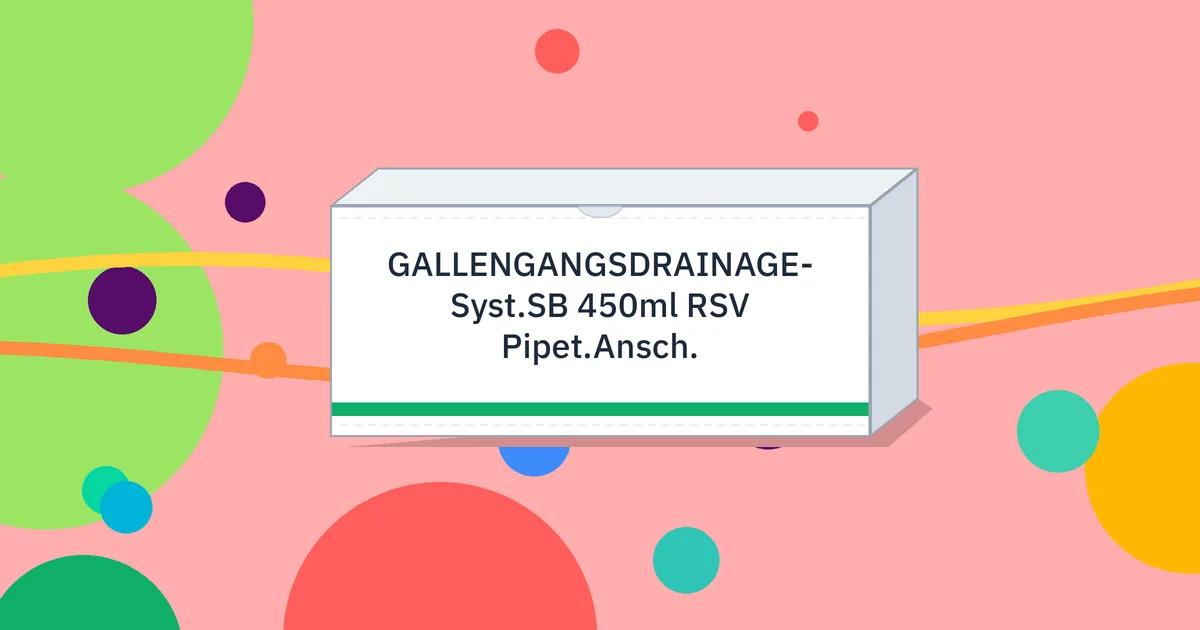 Symbolbild: Packung mit der Aufschrift GALLENGANGSDRAINAGE-Syst.SB 450ml RSV Pipet.Ansch. (PZN 17488359) – Verfügbarkeit und Bezug in Apotheken in Frankfurt am Main