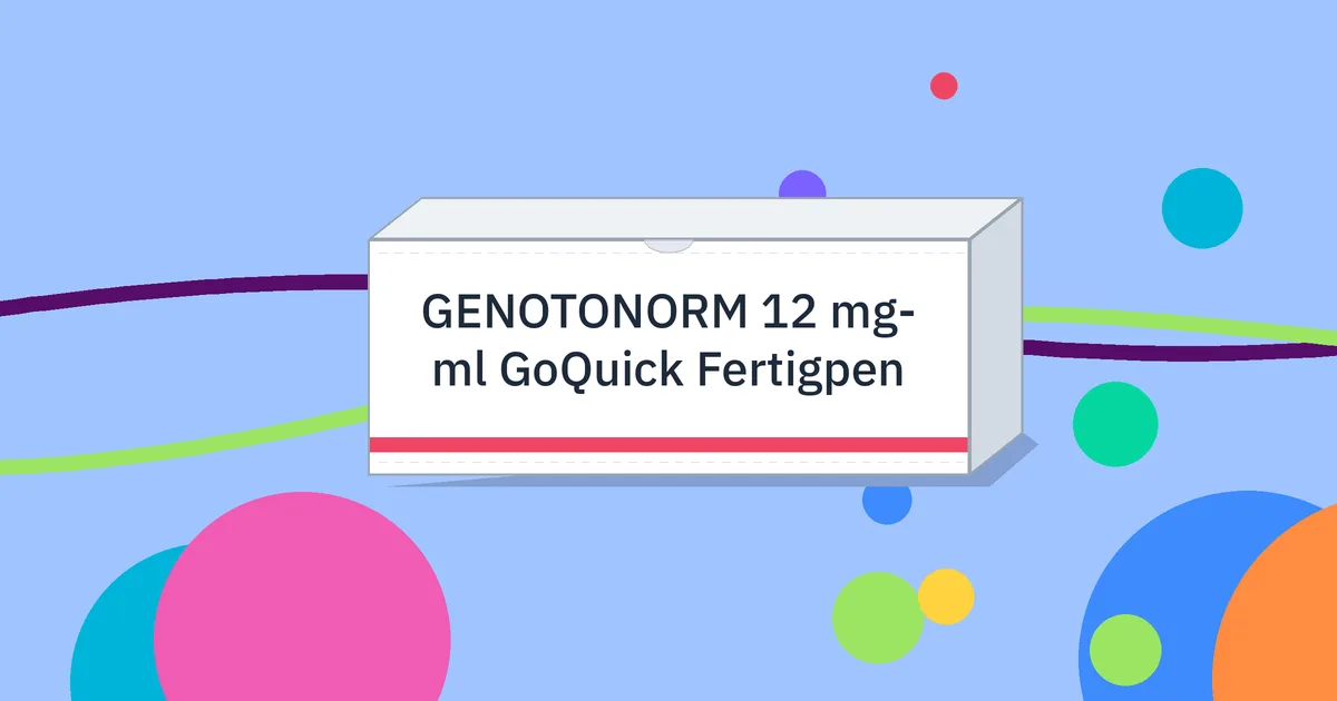 Symbolbild: Packung mit der Aufschrift GENOTONORM 12 mg-ml GoQuick Fertigpen (PZN 18032756) – Verfügbarkeit und Bezug in Apotheken in Frankfurt am Main