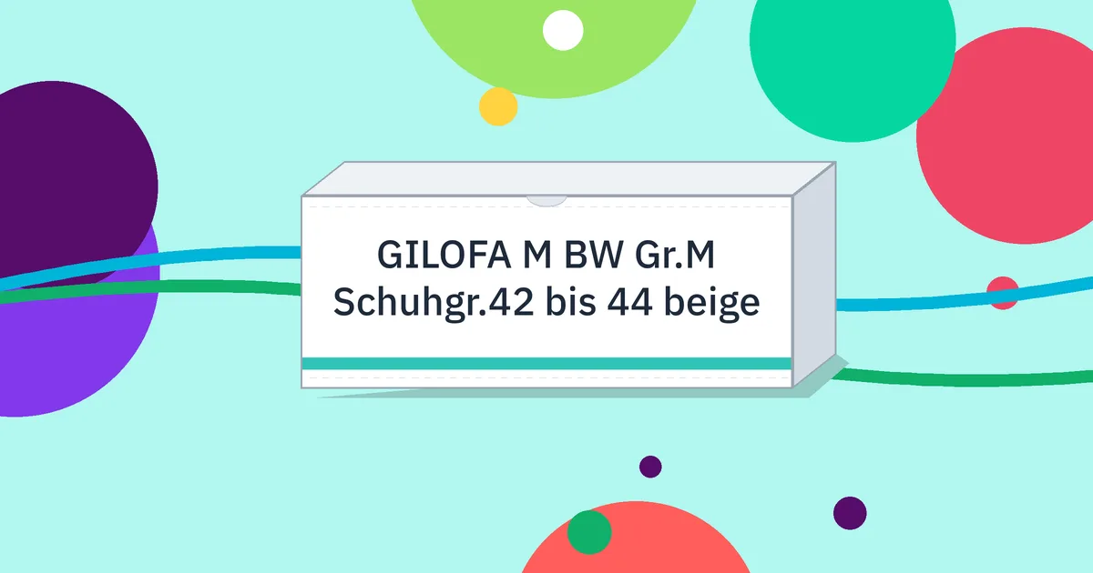 Symbolbild: Packung mit der Aufschrift GILOFA M BW Gr.M Schuhgr.42 bis 44 beige (PZN 16724740) – Verfügbarkeit und Bezug in Apotheken in Frankfurt am Main