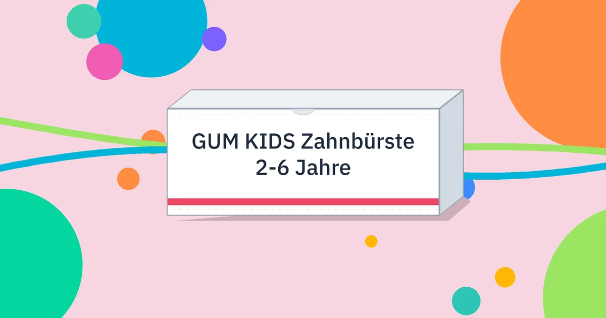 Symbolbild: Packung mit der Aufschrift GUM KIDS Zahnbürste 2-6 Jahre (PZN 16914015) – Verfügbarkeit und Bezug in Apotheken in Frankfurt am Main