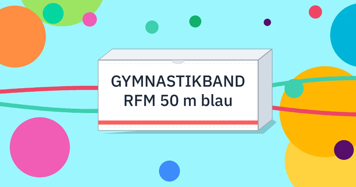 Symbolbild: Packung mit der Aufschrift GYMNASTIKBAND RFM 50 m blau (PZN 01207909) – Verfügbarkeit und Bezug in Apotheken in Frankfurt am Main