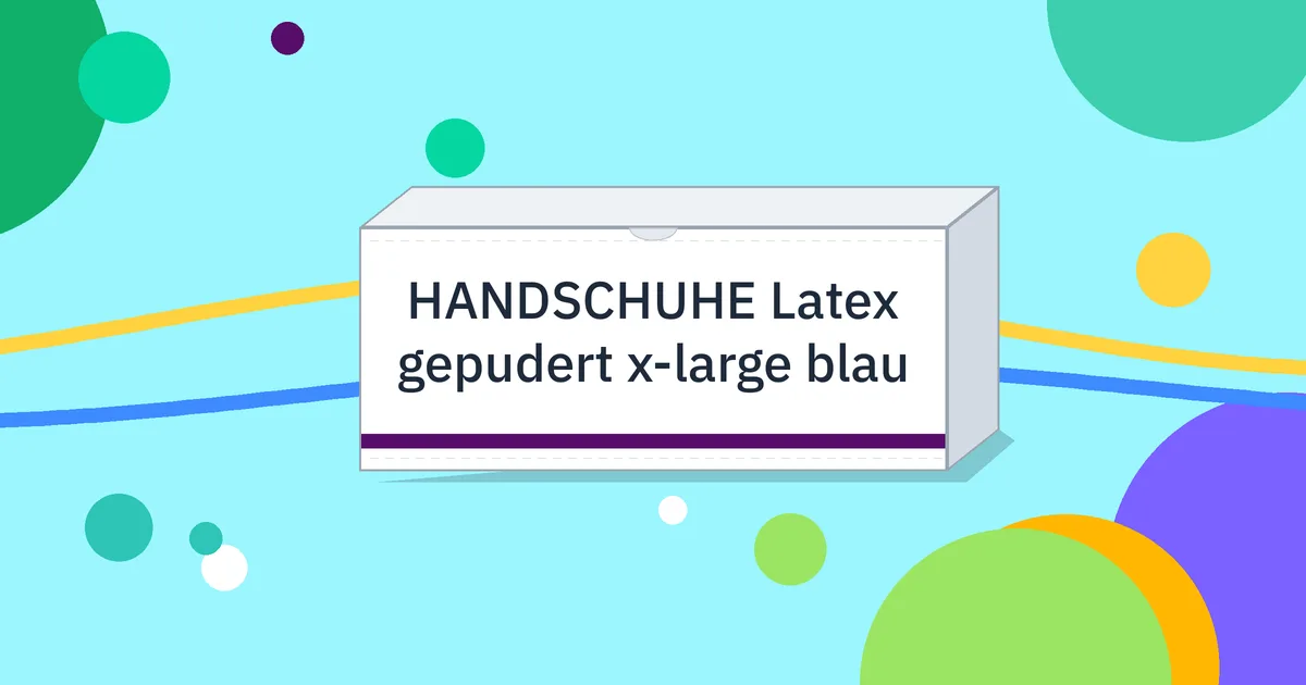 Symbolbild: Packung mit der Aufschrift HANDSCHUHE Latex gepudert x-large blau (PZN 04650255) – Verfügbarkeit und Bezug in Apotheken in Frankfurt am Main