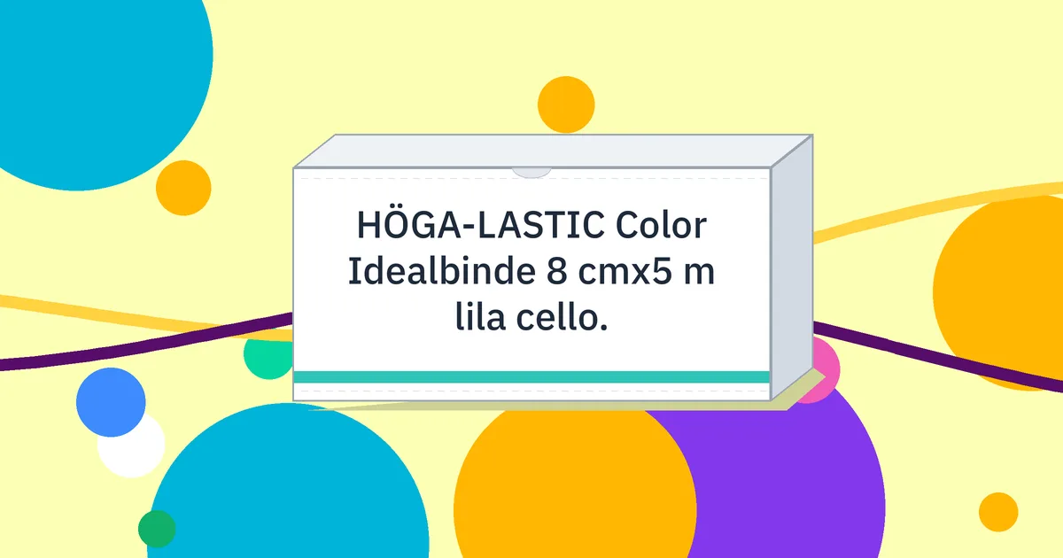 Symbolbild: Packung mit der Aufschrift HÖGA-LASTIC Color Idealbinde 8 cmx5 m lila cello. (PZN 10917863) – Verfügbarkeit und Bezug in Apotheken in Frankfurt am Main