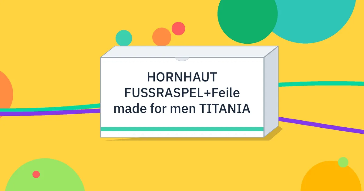 Symbolbild: Packung mit der Aufschrift HORNHAUT FUSSRASPEL+Feile made for men TITANIA (PZN 09884213) – Verfügbarkeit und Bezug in Apotheken in Frankfurt am Main