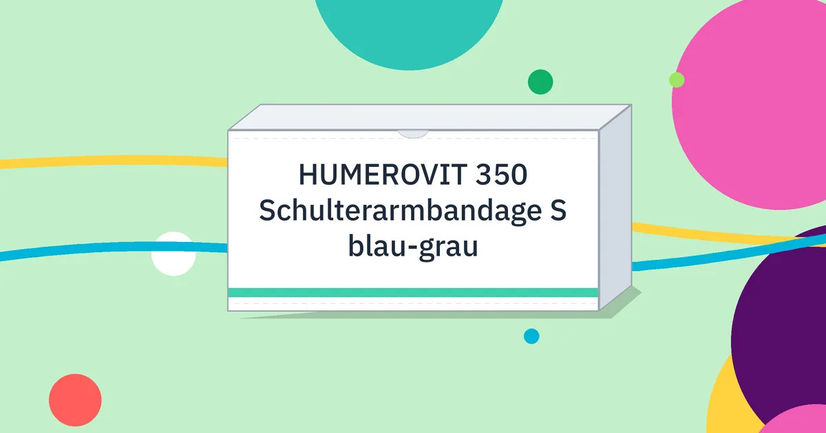 Symbolbild: Packung mit der Aufschrift HUMEROVIT 350 Schulterarmbandage S blau-grau (PZN 03842685) – Verfügbarkeit und Bezug in Apotheken in Frankfurt am Main