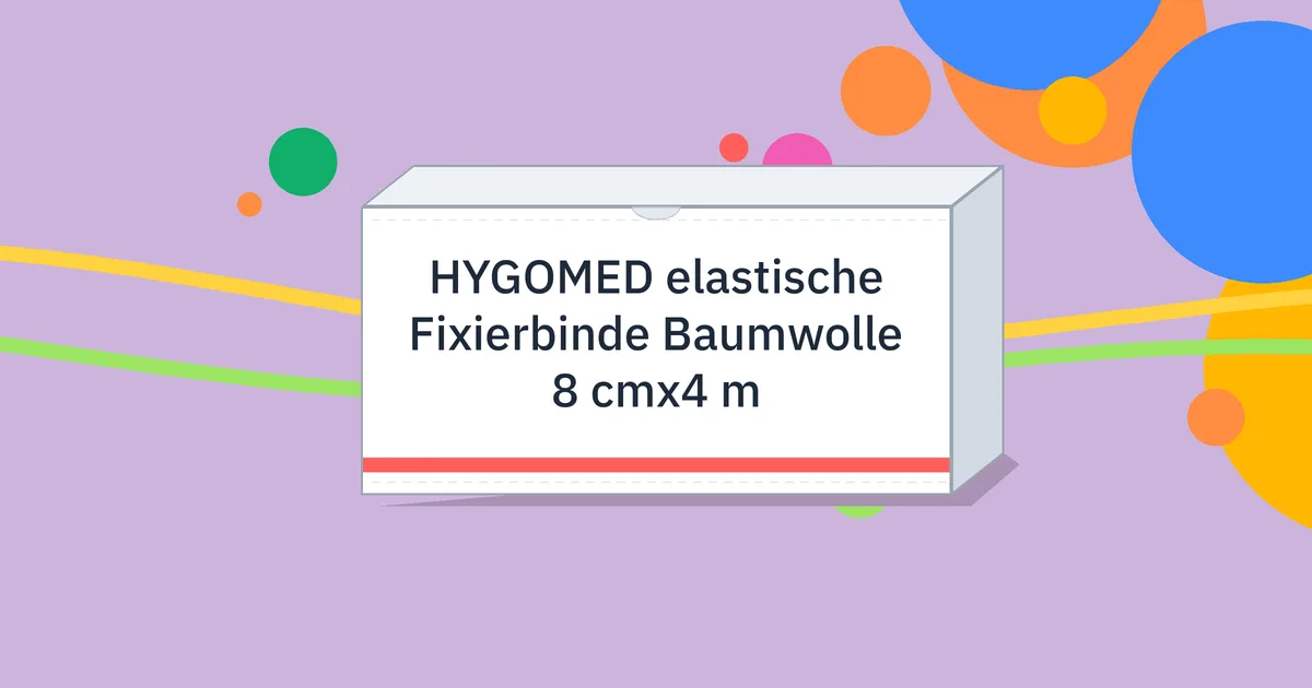 Symbolbild: Packung mit der Aufschrift HYGOMED elastische Fixierbinde Baumwolle 8 cmx4 m (PZN 20383061) – Verfügbarkeit und Bezug in Apotheken in Frankfurt am Main