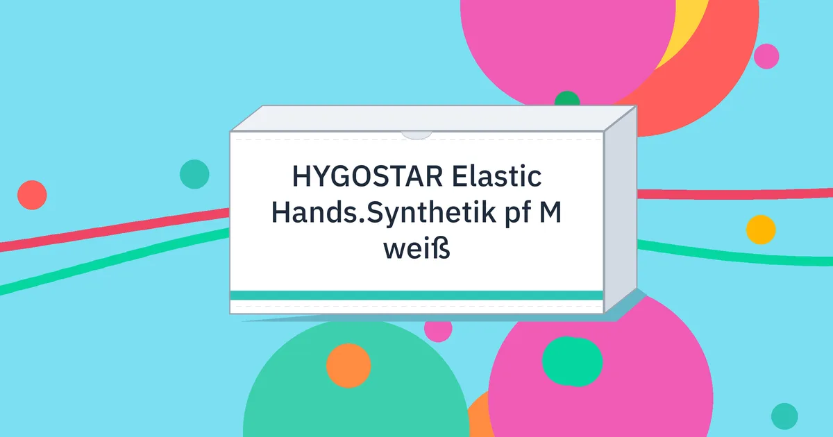 Symbolbild: Packung mit der Aufschrift HYGOSTAR Elastic Hands.Synthetik pf M weiß (PZN 20773980) – Verfügbarkeit und Bezug in Apotheken in Frankfurt am Main