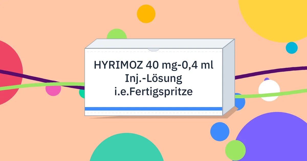 Symbolbild: Packung mit der Aufschrift HYRIMOZ 40 mg-0,4 ml Inj.-Lösung i.e.Fertigspritze (PZN 19291690) – Verfügbarkeit und Bezug in Apotheken in Frankfurt am Main