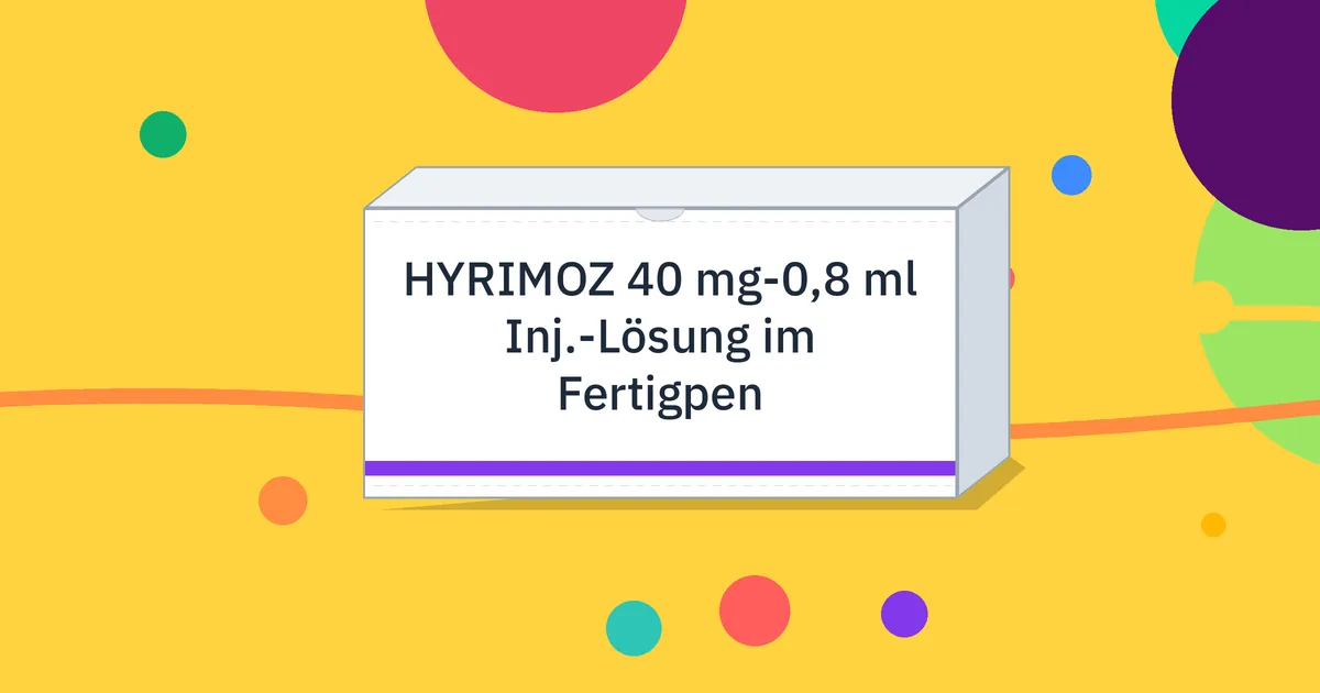 Symbolbild: Packung mit der Aufschrift HYRIMOZ 40 mg-0,8 ml Inj.-Lösung im Fertigpen (PZN 16388791) – Verfügbarkeit und Bezug in Apotheken in Frankfurt am Main