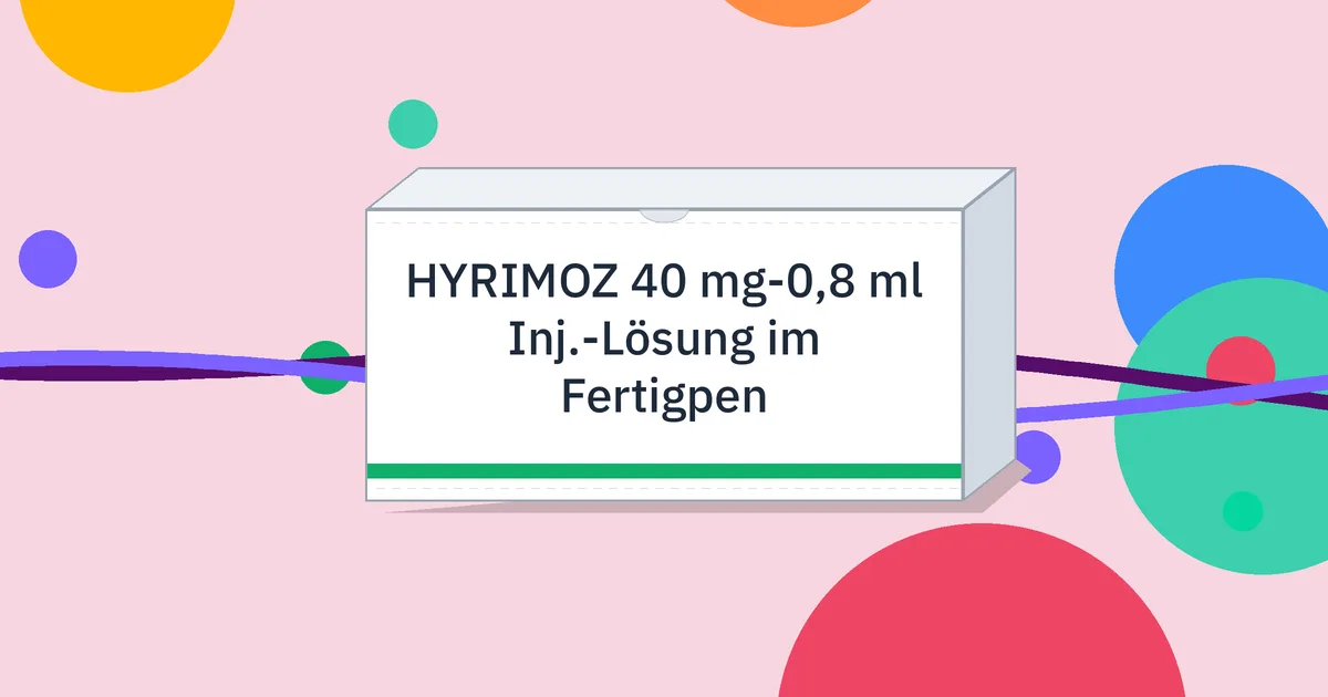 Symbolbild: Packung mit der Aufschrift HYRIMOZ 40 mg-0,8 ml Inj.-Lösung im Fertigpen (PZN 17294721) – Verfügbarkeit und Bezug in Apotheken in Frankfurt am Main