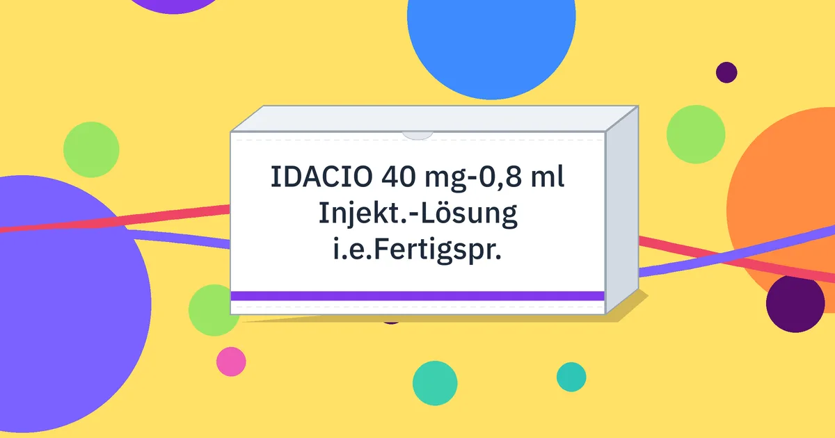 Symbolbild: Packung mit der Aufschrift IDACIO 40 mg-0,8 ml Injekt.-Lösung i.e.Fertigspr. (PZN 18411175) – Verfügbarkeit und Bezug in Apotheken in Frankfurt am Main