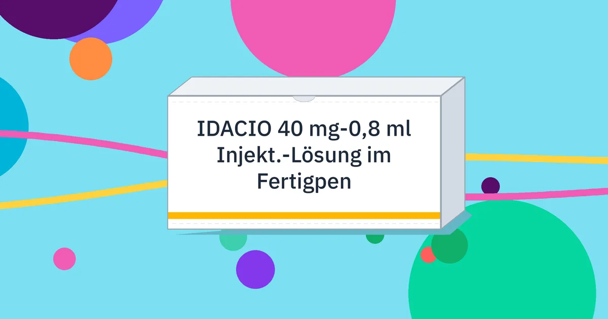 Symbolbild: Packung mit der Aufschrift IDACIO 40 mg-0,8 ml Injekt.-Lösung im Fertigpen (PZN 18155654) – Verfügbarkeit und Bezug in Apotheken in Frankfurt am Main