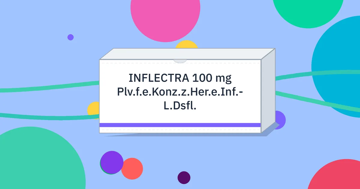 Symbolbild: Packung mit der Aufschrift INFLECTRA 100 mg Plv.f.e.Konz.z.Her.e.Inf.-L.Dsfl. (PZN 16209914) – Verfügbarkeit und Bezug in Apotheken in Frankfurt am Main