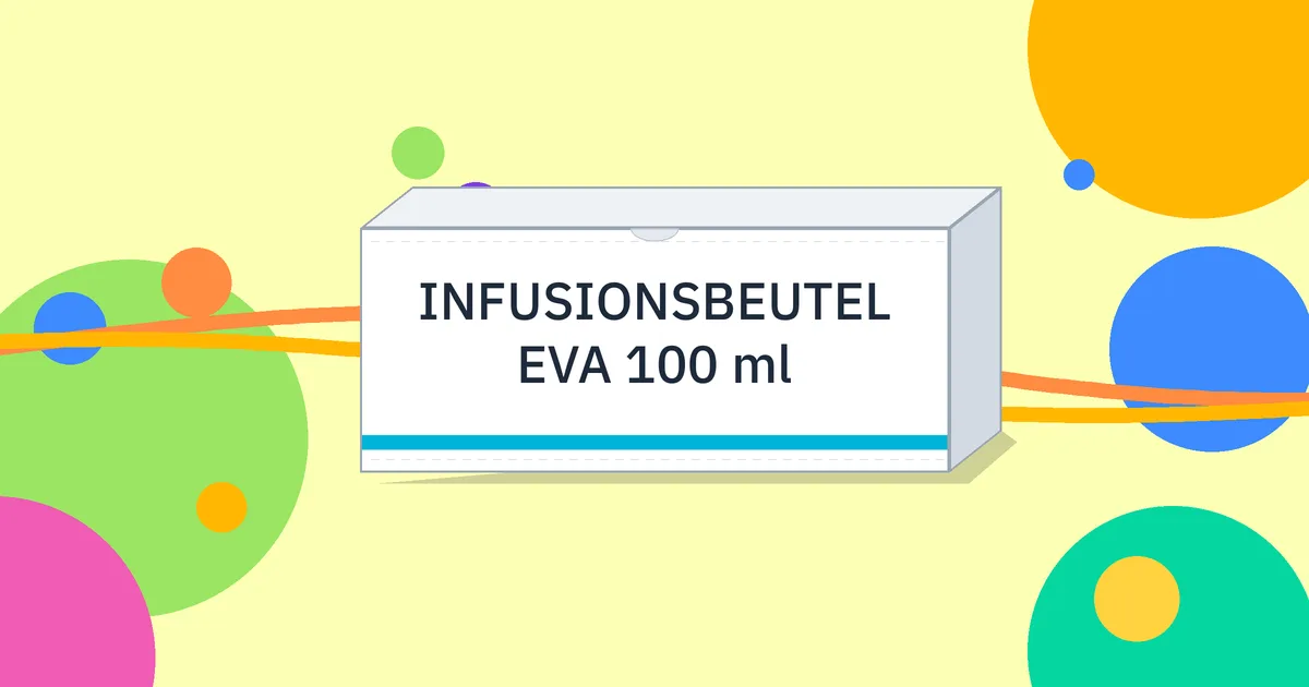 Symbolbild: Packung mit der Aufschrift INFUSIONSBEUTEL EVA 100 ml (PZN 19986995) – Verfügbarkeit und Bezug in Apotheken in Frankfurt am Main