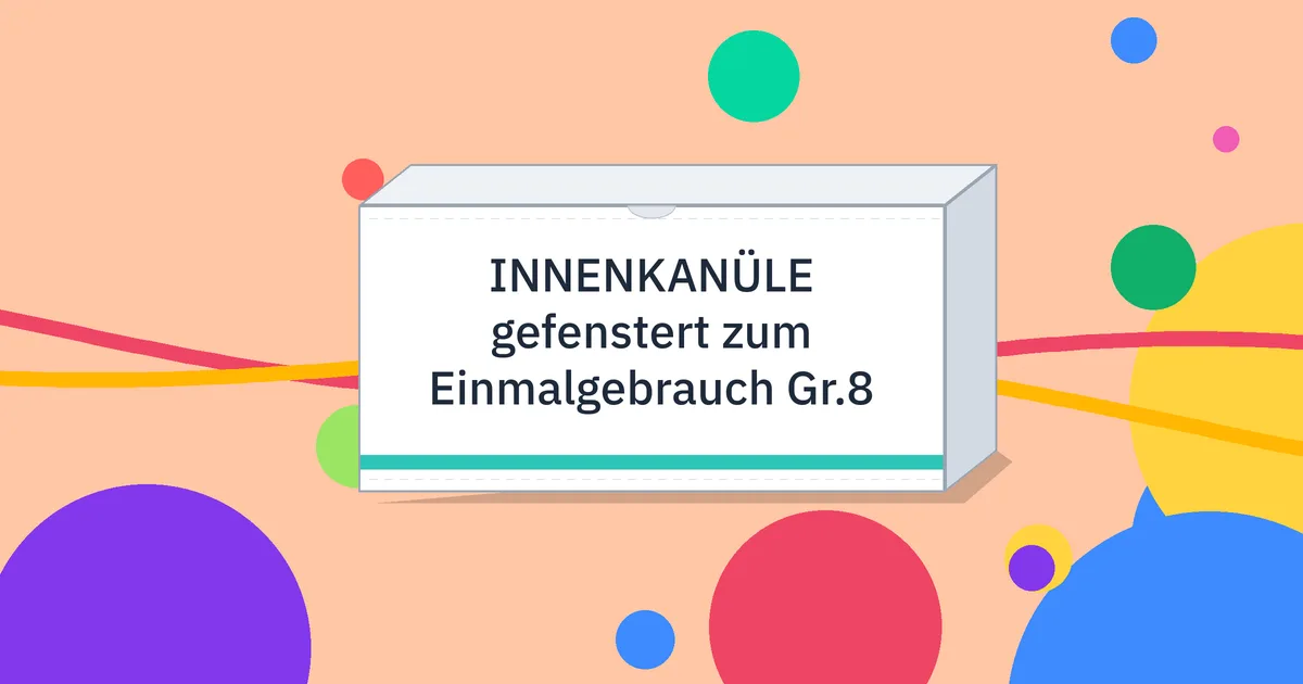 Symbolbild: Packung mit der Aufschrift INNENKANÜLE gefenstert zum Einmalgebrauch Gr.8 (PZN 03381445) – Verfügbarkeit und Bezug in Apotheken in Frankfurt am Main