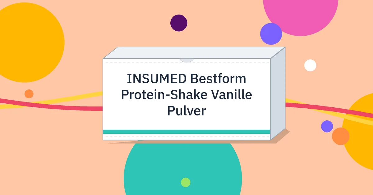 Symbolbild: Packung mit der Aufschrift INSUMED Bestform Protein-Shake Vanille Pulver (PZN 17147227) – Verfügbarkeit und Bezug in Apotheken in Frankfurt am Main
