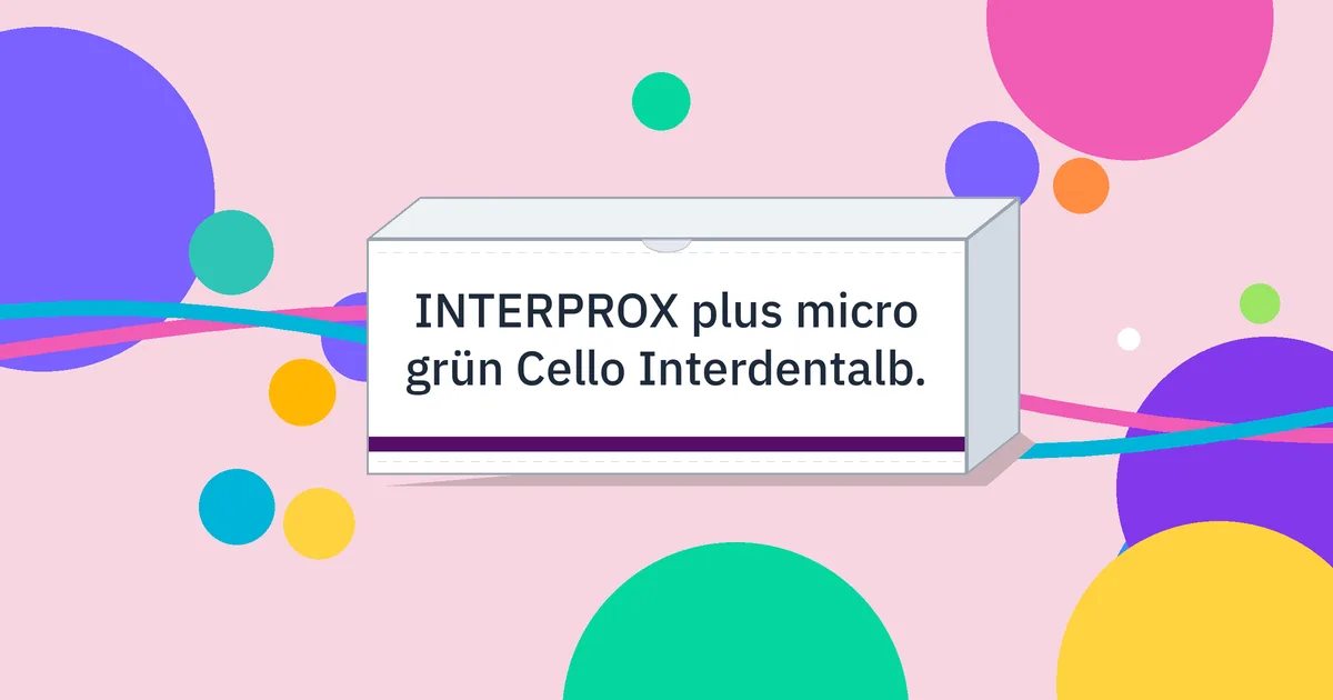 Symbolbild: Packung mit der Aufschrift INTERPROX plus micro grün Cello Interdentalb. (PZN 09213200) – Verfügbarkeit und Bezug in Apotheken in Frankfurt am Main