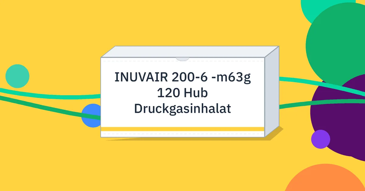 Symbolbild: Packung mit der Aufschrift INUVAIR 200-6 -m63g 120 Hub Druckgasinhalat (PZN 11377305) – Verfügbarkeit und Bezug in Apotheken in Frankfurt am Main