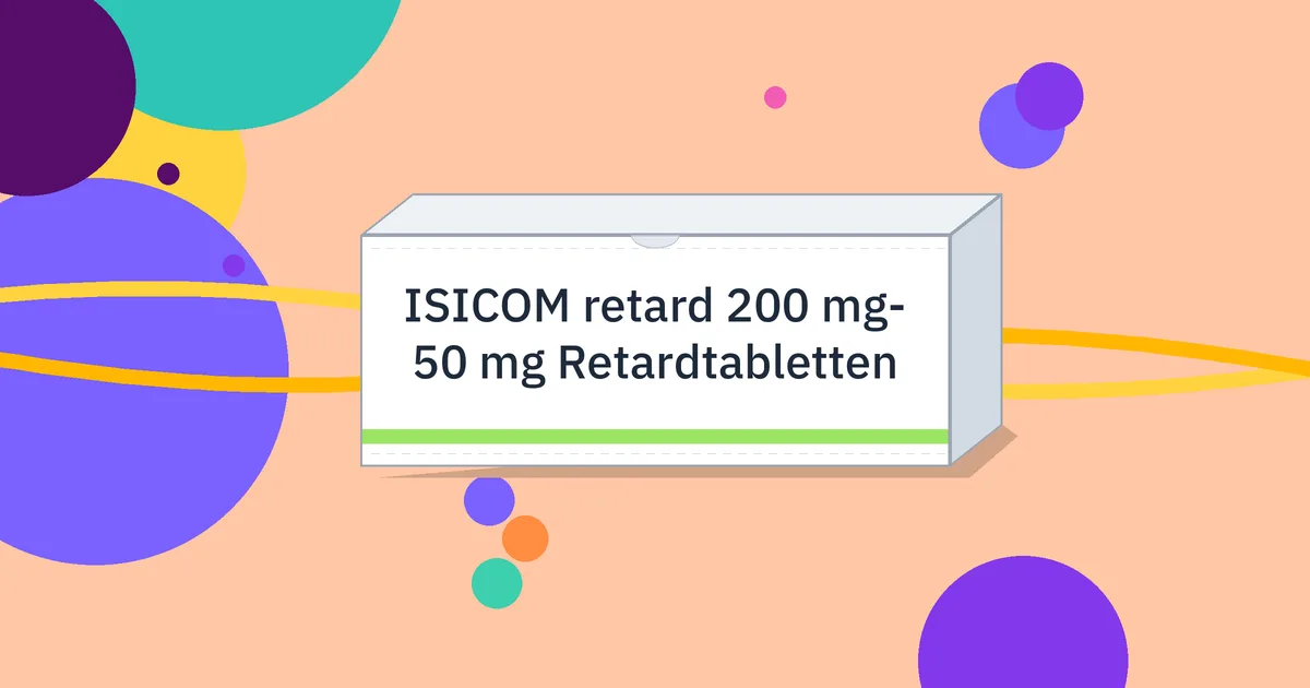 Symbolbild: Packung mit der Aufschrift ISICOM retard 200 mg-50 mg Retardtabletten (PZN 09614212) – Verfügbarkeit und Bezug in Apotheken in Frankfurt am Main