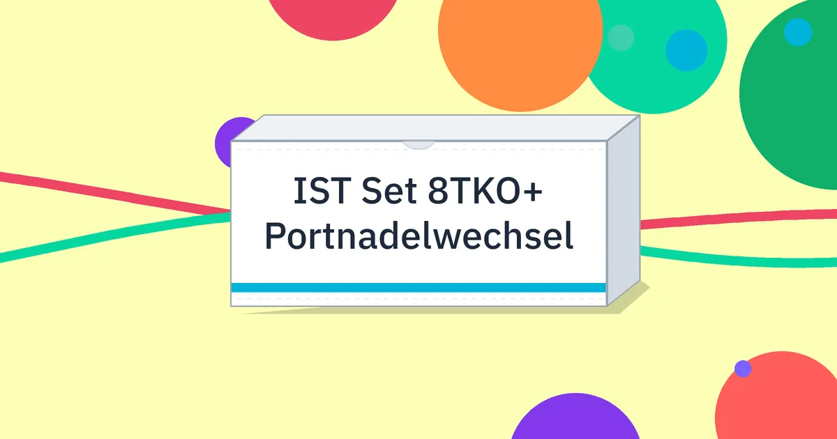 Symbolbild: Packung mit der Aufschrift IST Set 8TKO+ Portnadelwechsel (PZN 13332838) – Verfügbarkeit und Bezug in Apotheken in Frankfurt am Main