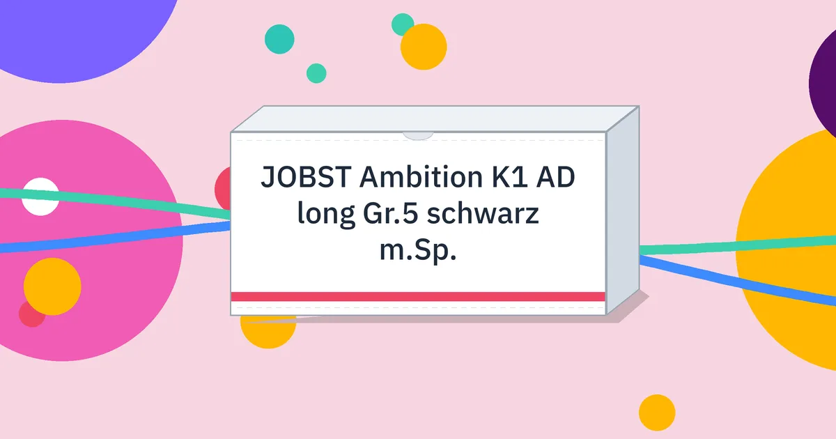 Symbolbild: Packung mit der Aufschrift JOBST Ambition K1 AD long Gr.5 schwarz m.Sp. (PZN 11020069) – Verfügbarkeit und Bezug in Apotheken in Frankfurt am Main