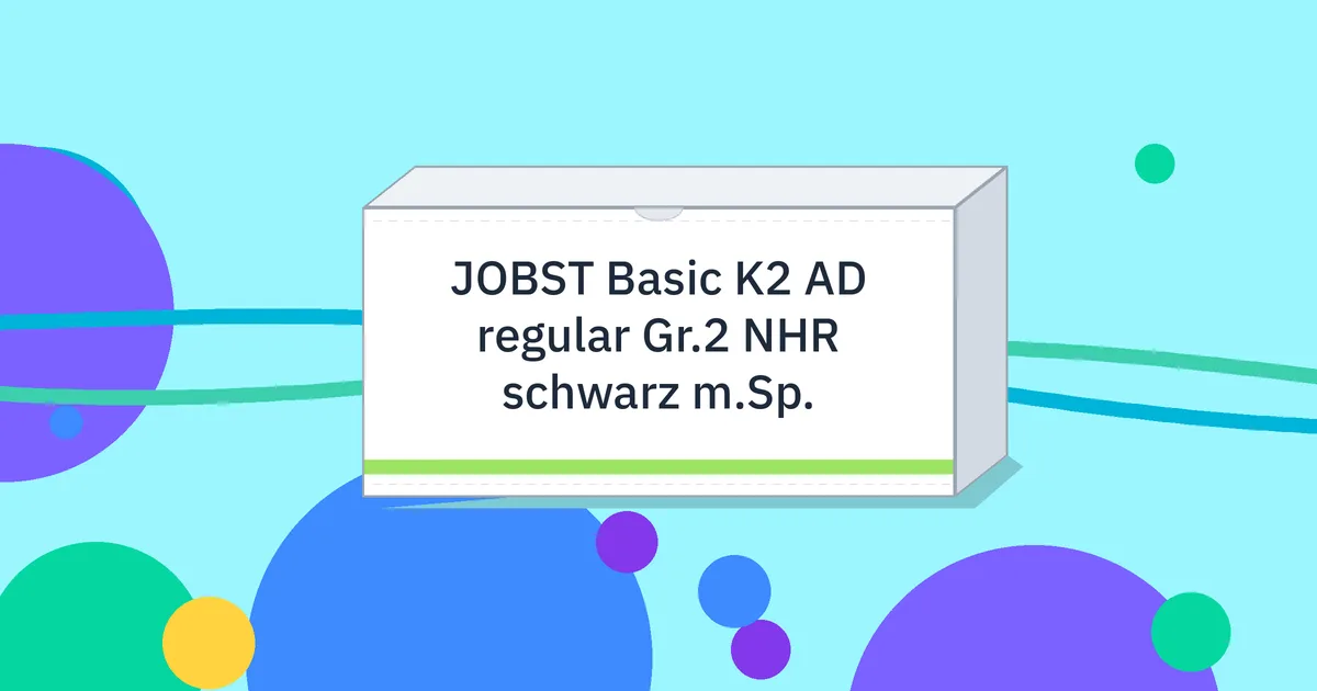 Symbolbild: Packung mit der Aufschrift JOBST Basic K2 AD regular Gr.2 NHR schwarz m.Sp. (PZN 15313124) – Verfügbarkeit und Bezug in Apotheken in Frankfurt am Main