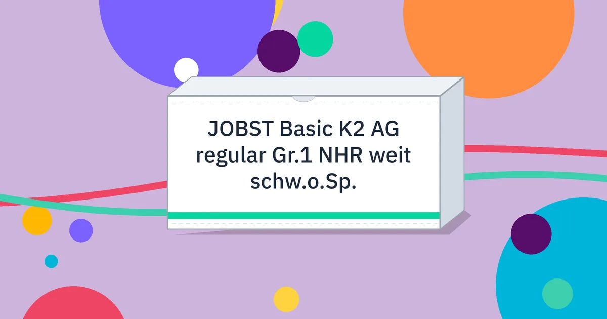 Symbolbild: Packung mit der Aufschrift JOBST Basic K2 AG regular Gr.1 NHR weit schw.o.Sp. (PZN 15311697) – Verfügbarkeit und Bezug in Apotheken in Frankfurt am Main