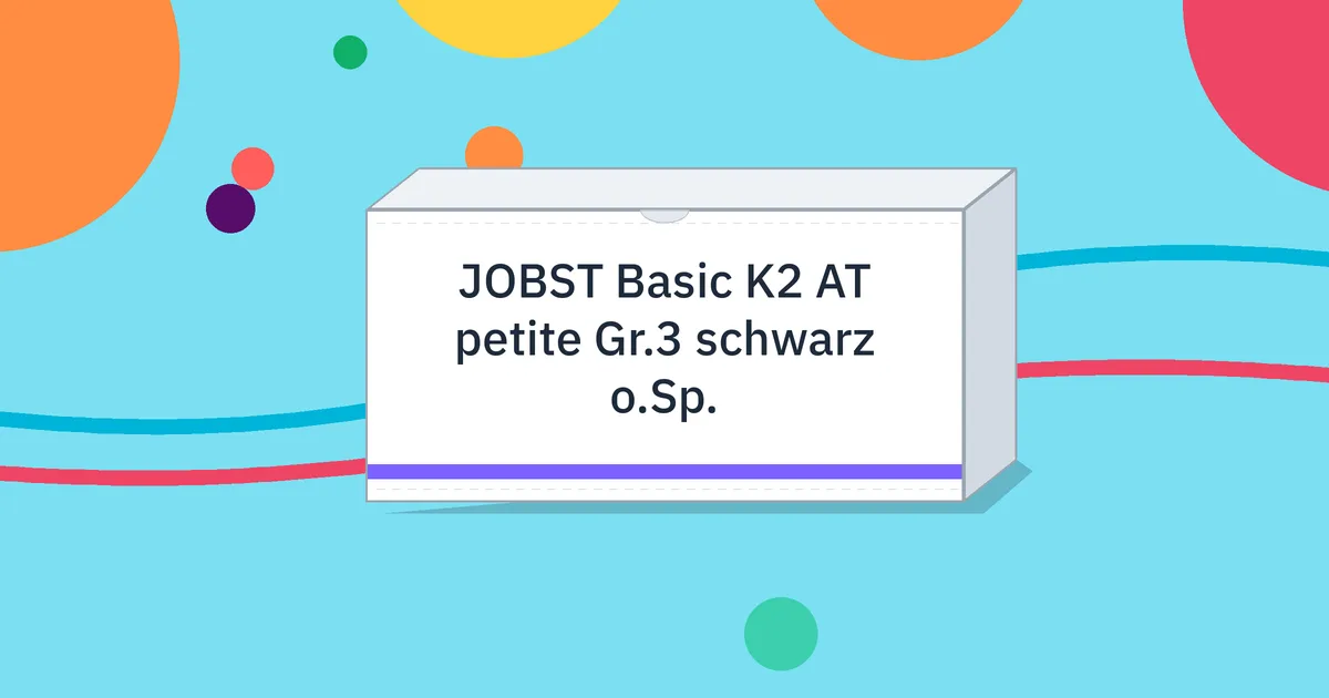 Symbolbild: Packung mit der Aufschrift JOBST Basic K2 AT petite Gr.3 schwarz o.Sp. (PZN 15311875) – Verfügbarkeit und Bezug in Apotheken in Frankfurt am Main