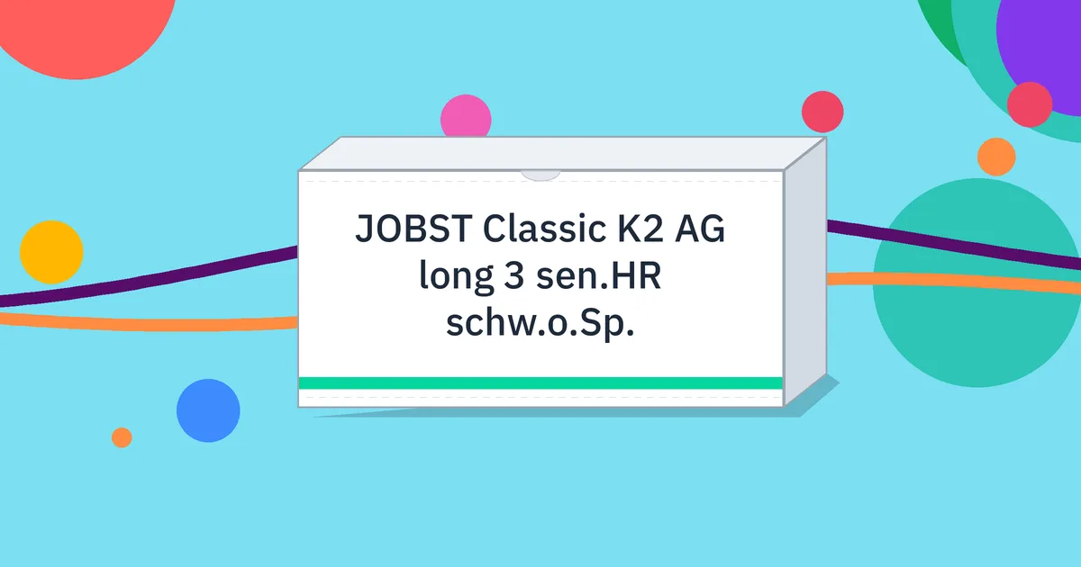 Symbolbild: Packung mit der Aufschrift JOBST Classic K2 AG long 3 sen.HR schw.o.Sp. (PZN 17958894) – Verfügbarkeit und Bezug in Apotheken in Frankfurt am Main