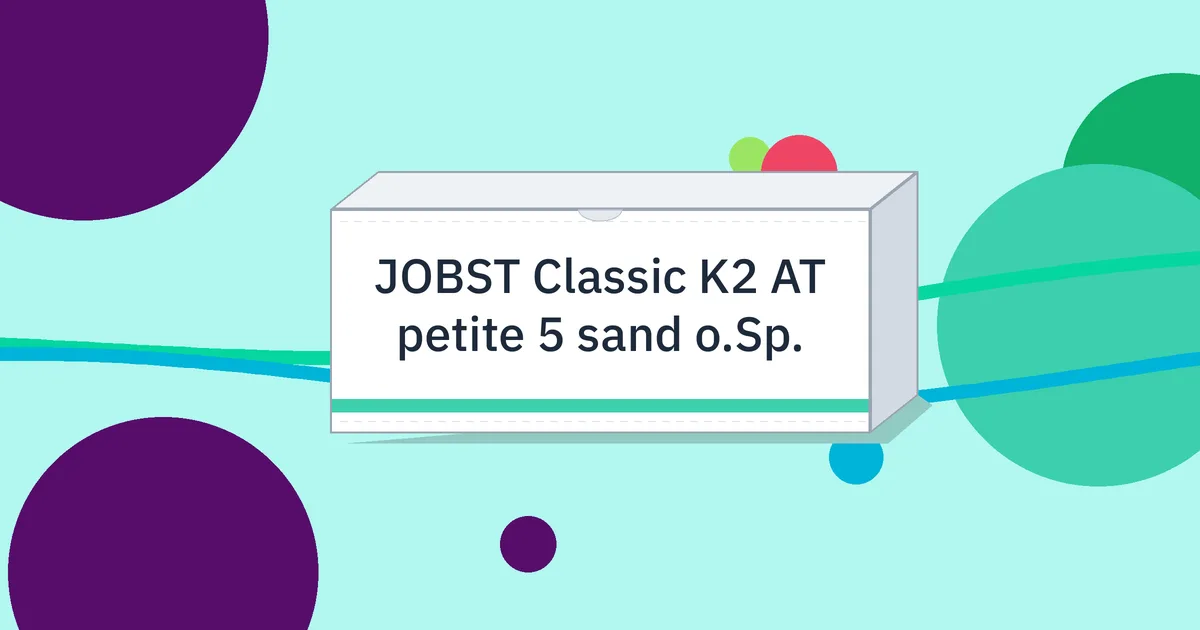 Symbolbild: Packung mit der Aufschrift JOBST Classic K2 AT petite 5 sand o.Sp. (PZN 11275697) – Verfügbarkeit und Bezug in Apotheken in Frankfurt am Main