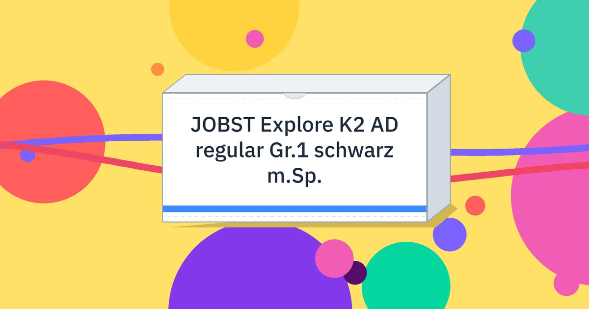 Symbolbild: Packung mit der Aufschrift JOBST Explore K2 AD regular Gr.1 schwarz m.Sp. (PZN 11022281) – Verfügbarkeit und Bezug in Apotheken in Frankfurt am Main