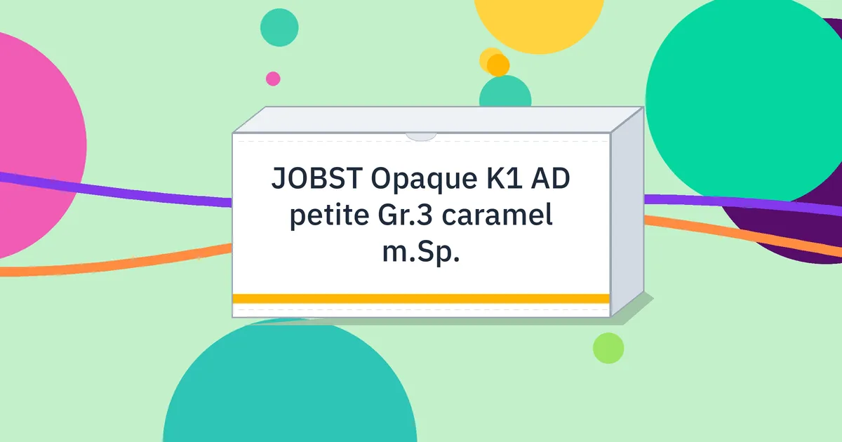 Symbolbild: Packung mit der Aufschrift JOBST Opaque K1 AD petite Gr.3 caramel m.Sp. (PZN 13078558) – Verfügbarkeit und Bezug in Apotheken in Frankfurt am Main