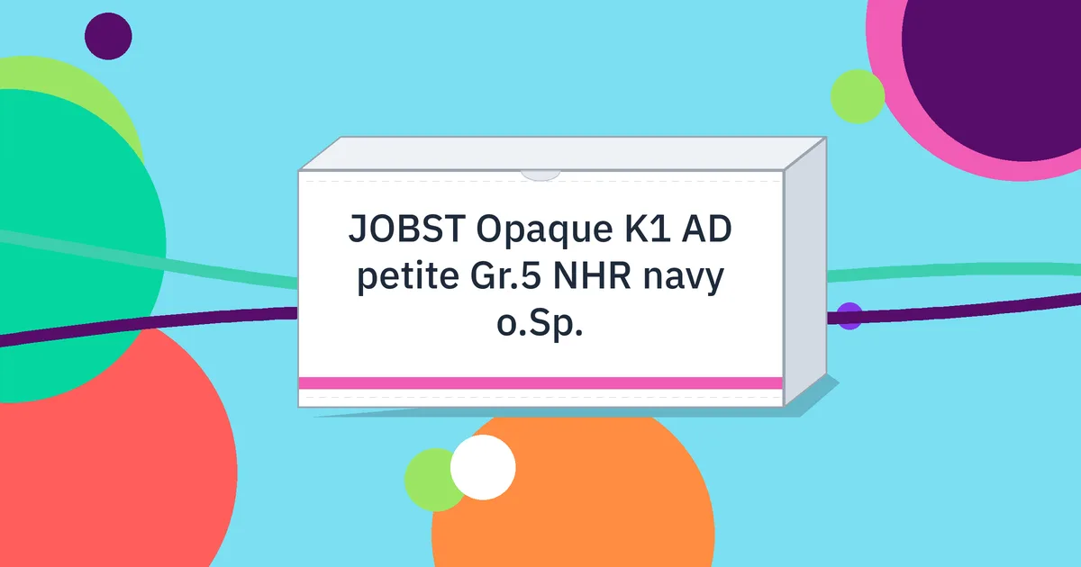 Symbolbild: Packung mit der Aufschrift JOBST Opaque K1 AD petite Gr.5 NHR navy o.Sp. (PZN 13080101) – Verfügbarkeit und Bezug in Apotheken in Frankfurt am Main