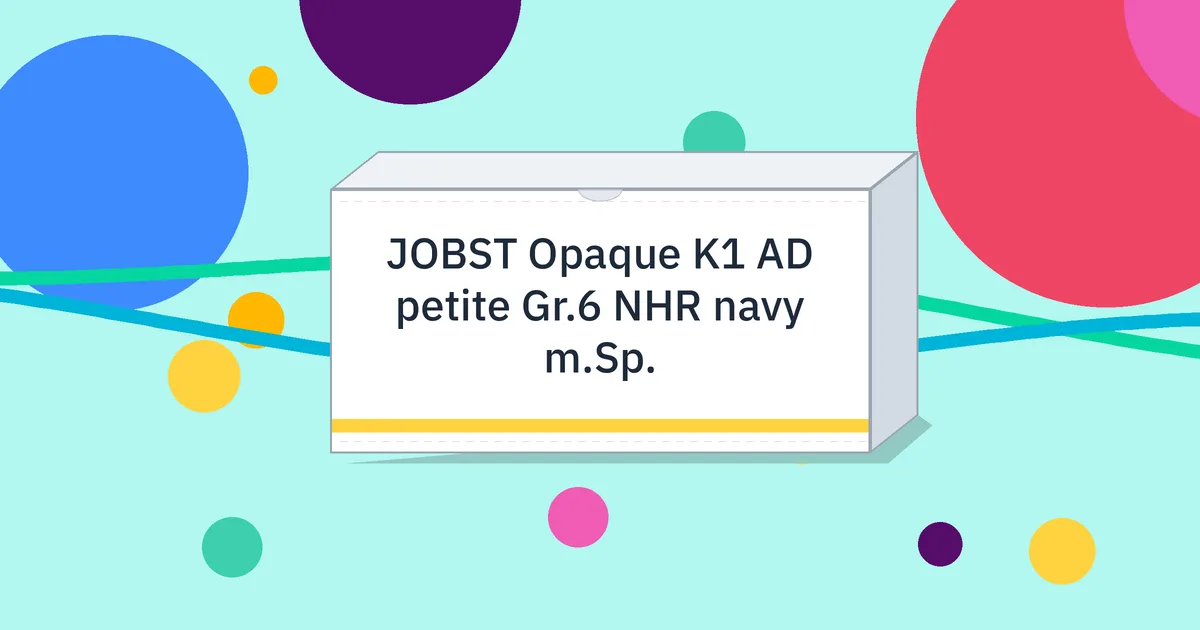 Symbolbild: Packung mit der Aufschrift JOBST Opaque K1 AD petite Gr.6 NHR navy m.Sp. (PZN 13078860) – Verfügbarkeit und Bezug in Apotheken in Frankfurt am Main